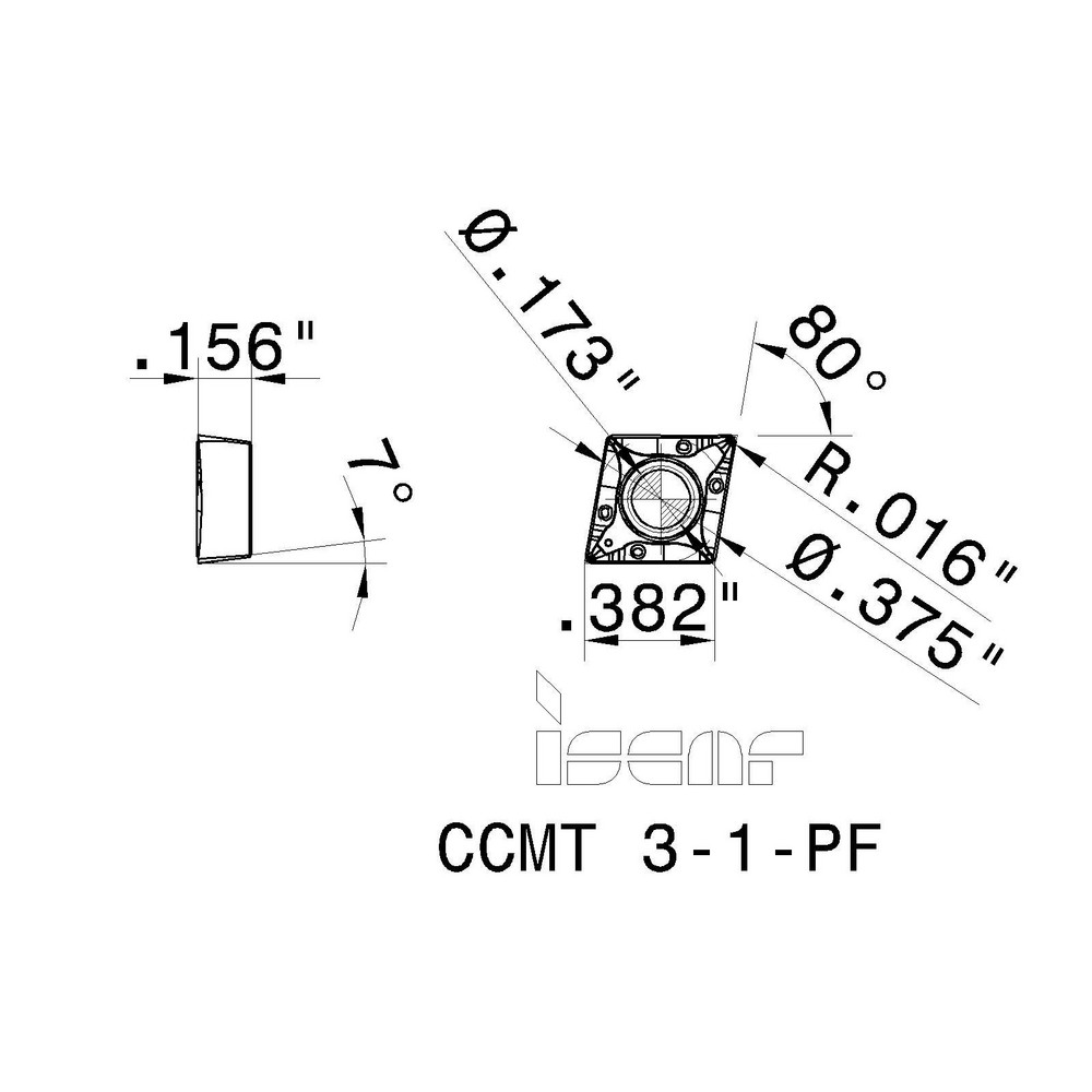 Iscar - Turning Insert: CCMT 3-1-PF IC907, Carbide | MSC Direct