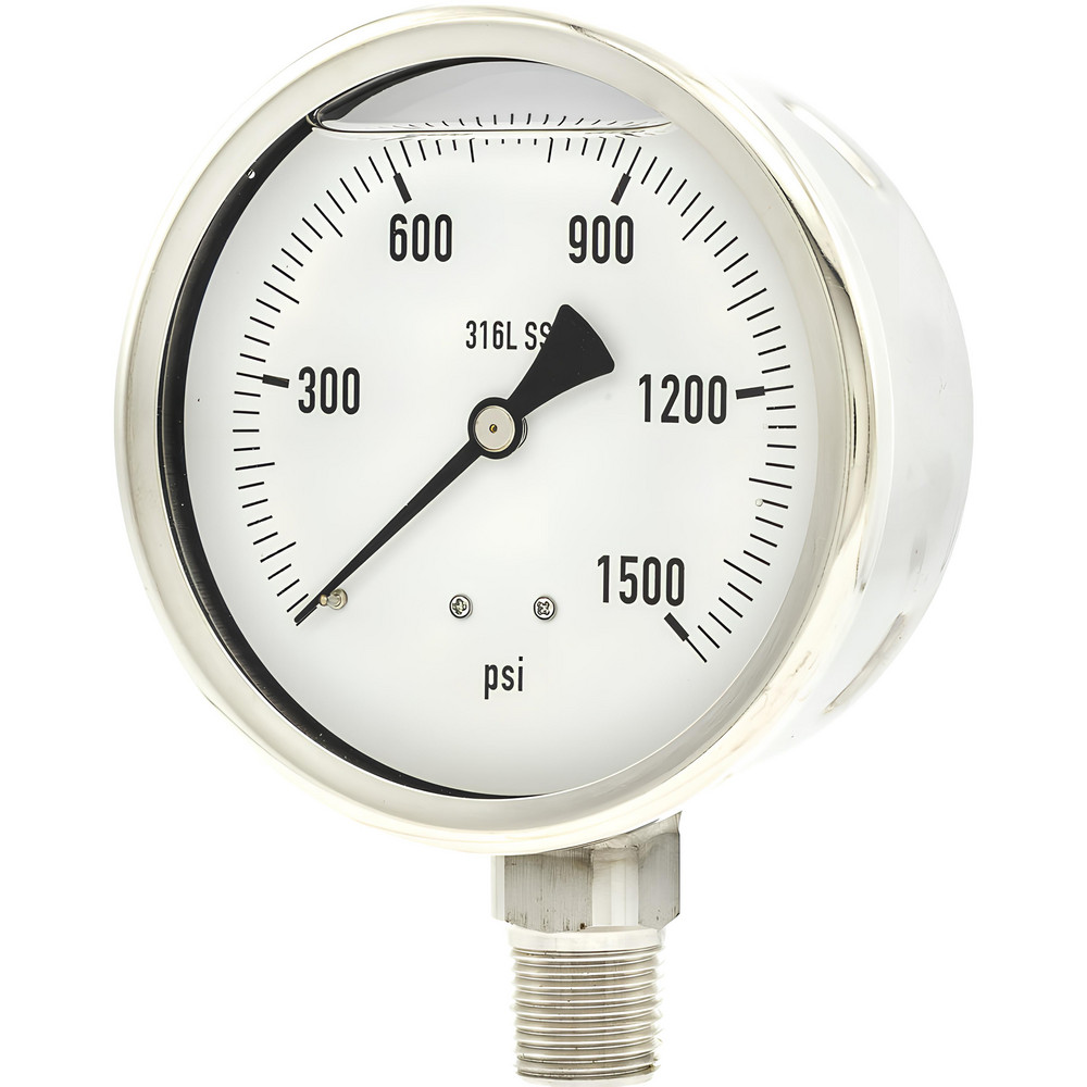 PIC Gauges - Pressure Gauge: 4" Dial Dia, 0 to 1,500 psi, 1/2" NPT, Lower Mount | MSC Direct