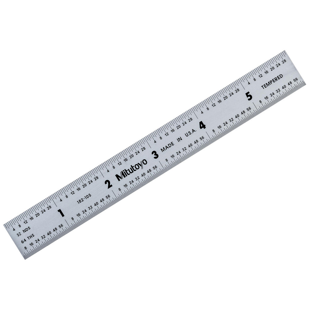 Mitutoyo - Steel Rule: 6" OAL, English & Metric Graduation, Rigid, 3/4 ...