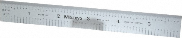 Mitutoyo - 6" Long, 1/100, 1/10" and 0.5, 1mm Graduation, Rigid ...