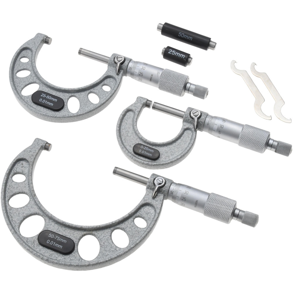 Value Collection - Mechanical Outside Micrometer Set: 3 Pc, 0.01 mm ...