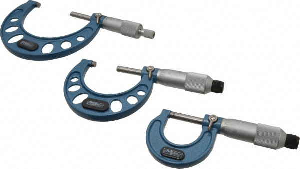 Fowler - Mechanical Outside Micrometer Set: 3 Pc, 0 to 3" Measurement ...