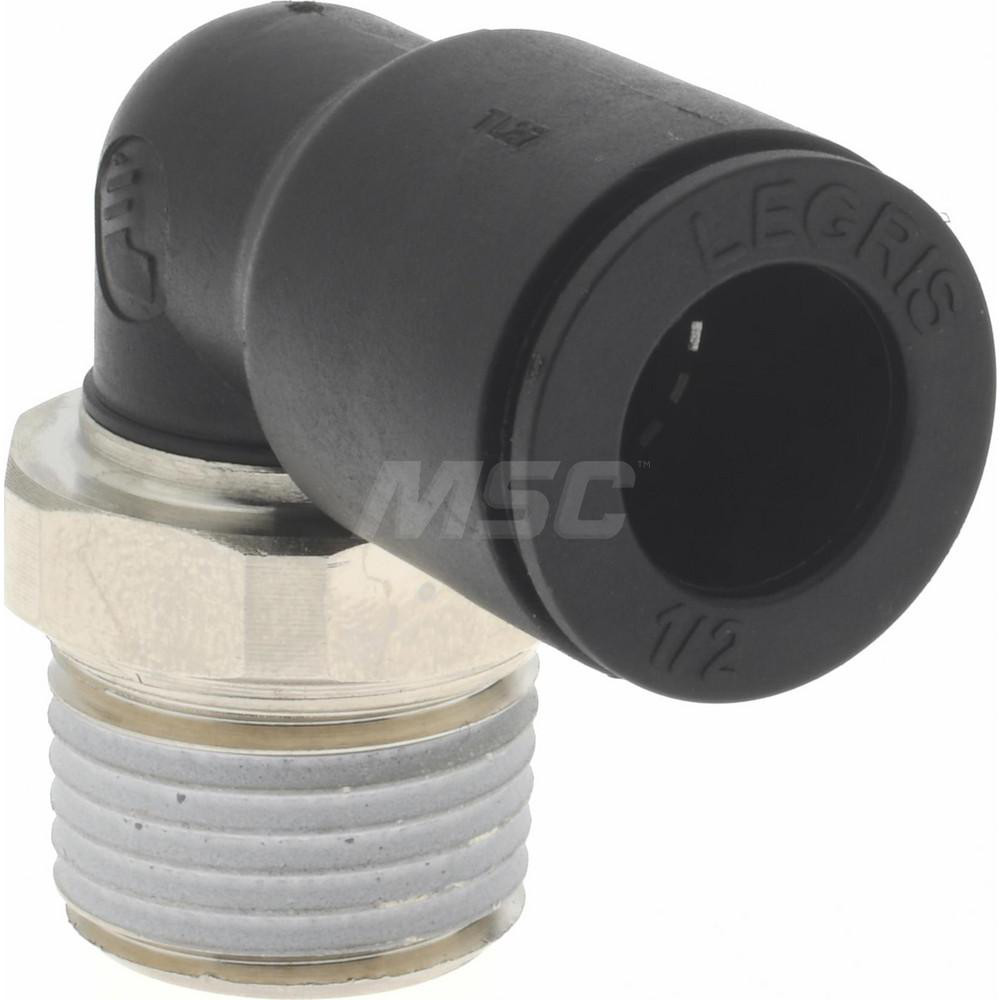 Legris - 1/2" OD, 1/2 NPT, Nylon/Nickel Plated Brass Push-to-Connect Male Elbow - 06475545 - MSC ...