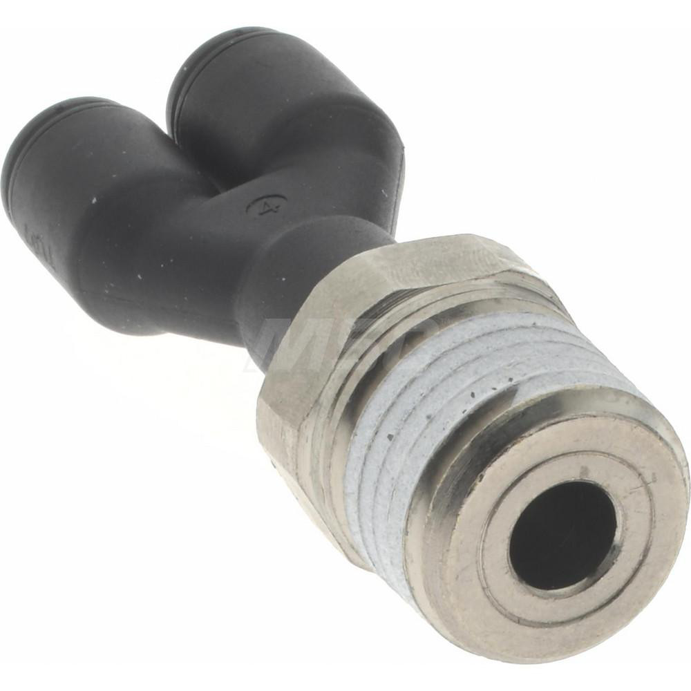 Legris - 5/32" OD, 1/4 NPT, Nylon/Nickel Plated Brass Push-to-Connect Male Y Connector ...
