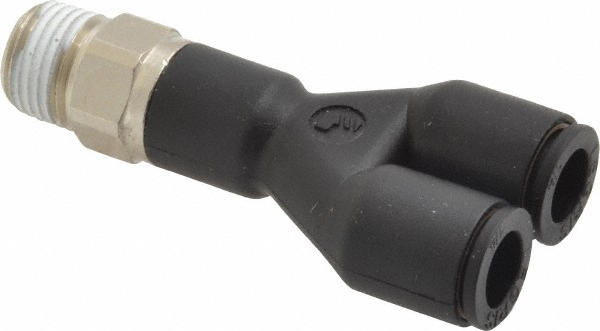 Legris - 1/4" OD, 1/8 NPT, Nylon/Nickel Plated Brass Push-to-Connect Male Y Connector - 06475685 ...