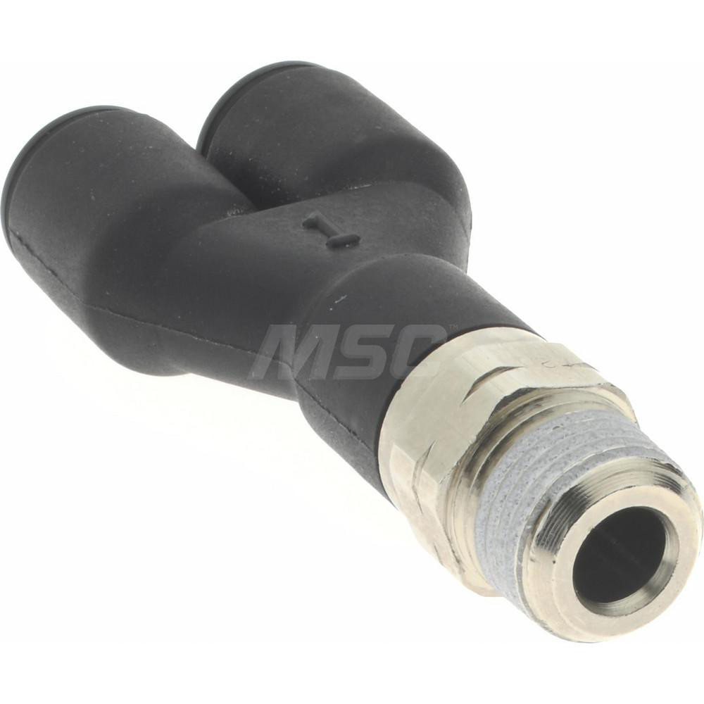Legris - 1/4" OD, 1/8 NPT, Nylon/Nickel Plated Brass Push-to-Connect Male Y Connector - 06475685 ...