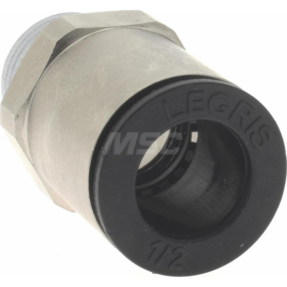 Legris - 1/2" Outside Diam, 3/8 NPT, Nickel Plated Brass Push-to-Connect Tube Male Connector ...