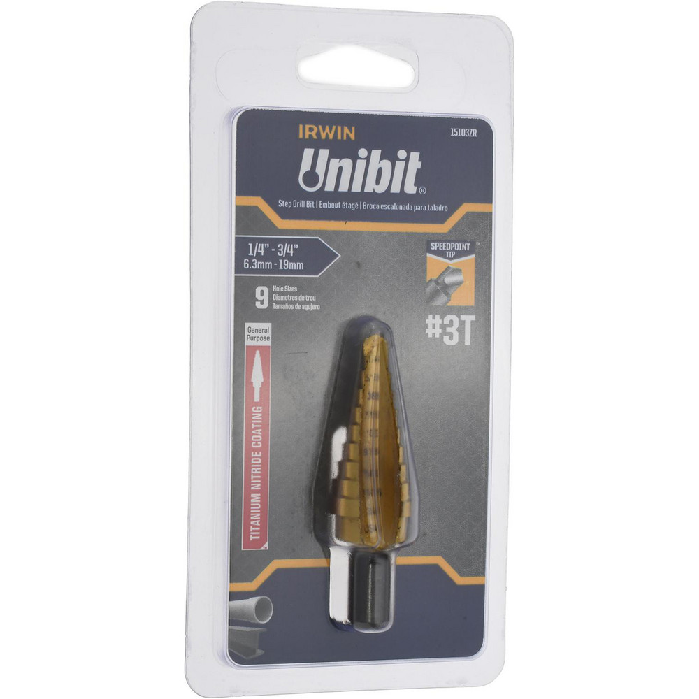 Irwin - Step Drill Bit: 1/4" Min, 3/4" Max, 3/8" Shank Dia, High-Speed ...