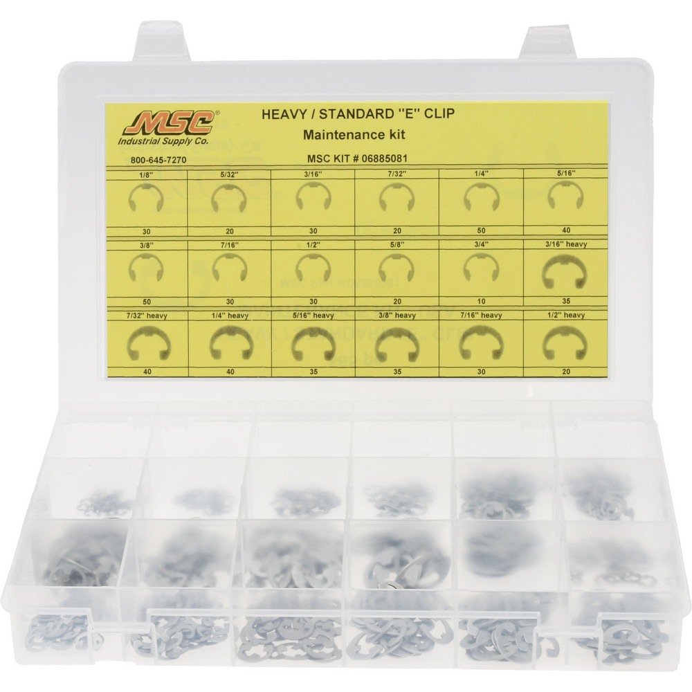 Made in USA - 565 Piece, 1/8 to 3/4", Steel, E Style External Retaining ...