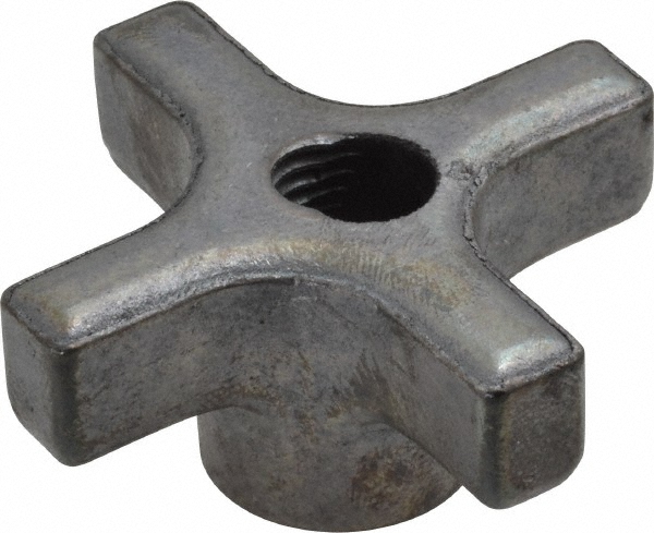 Made in USA - 2" Diam, 3/8-16 Thread, 1" High, Cast Steel, Cadmium Plated, Quick Acting Hand ...