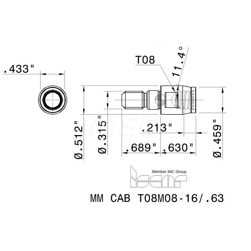 Iscar - T08 Connection to Tip, M08 Connection to Shank, Milling Tip ...