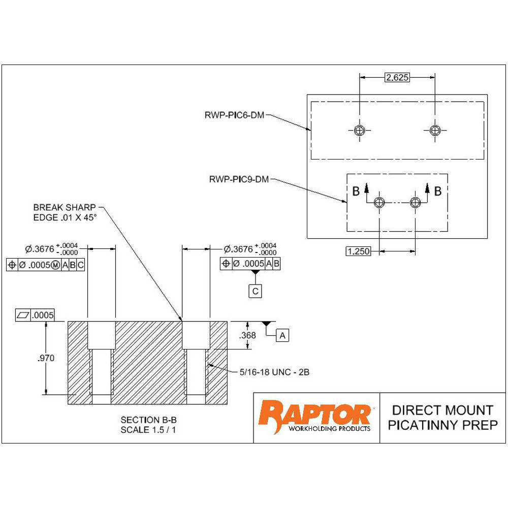 Raptor Workholding - Picatinny Rail Fixture 6.00” Long- Direct mount ...