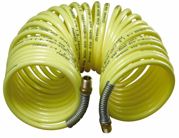Parker - 1/2" ID, 1/2 Thread, 50' Long, Yellow Nylon Coiled & Self ...