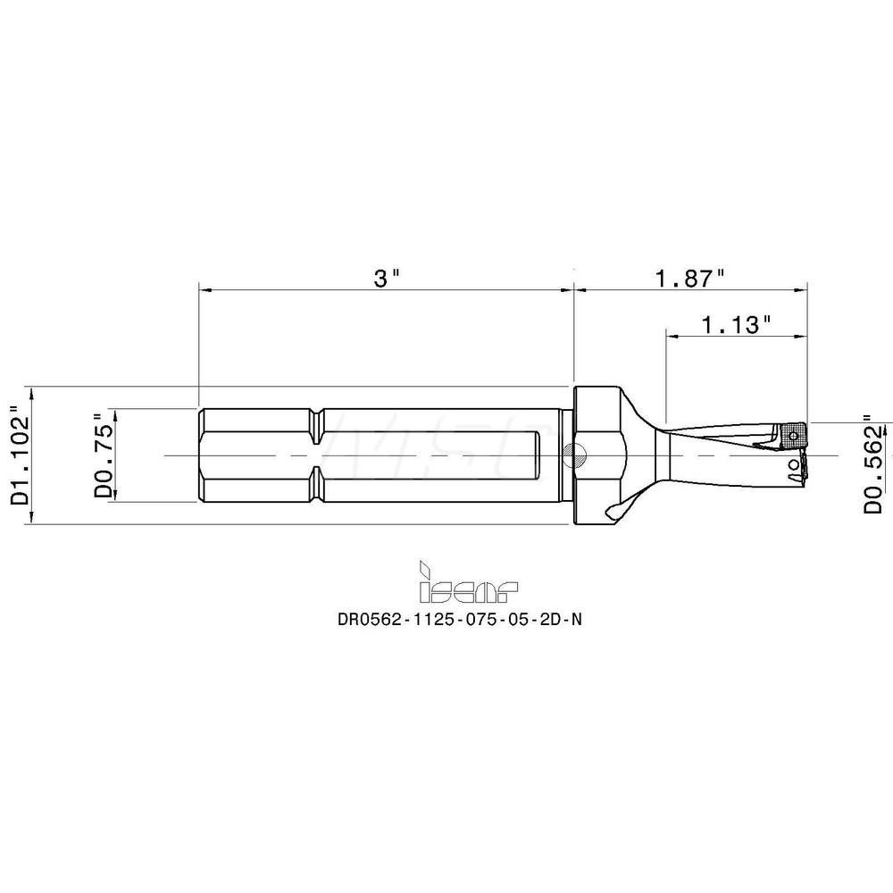 Iscar - Indexable Insert Drill: DR05621125075052DN, 9/16" Max Dia, 2xD ...