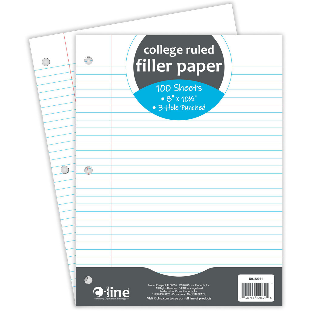 C-LINE® - College Ruled Filler Paper: 100 Sheets, College Ruled, White ...