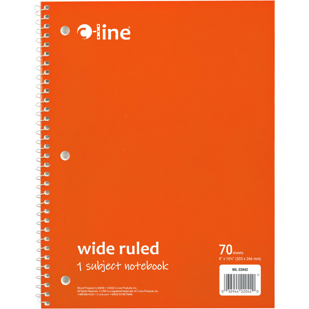 C-LINE® - Wide Ruled Spiral-Notebook: 70 Sheets, Wide Ruled, White ...