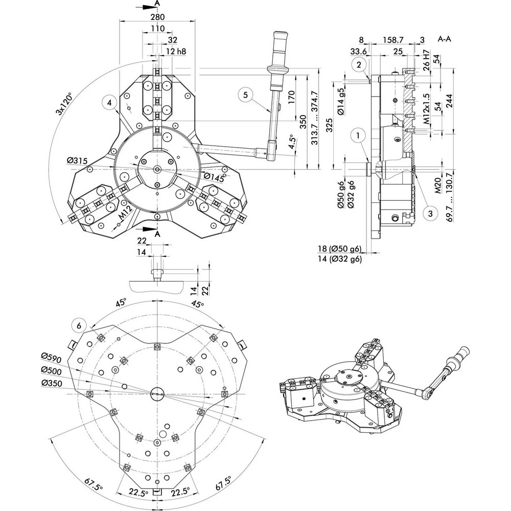 Schunk - Manual Lathe Chuck: 700.00 mm, 3 Jaw, Manual | MSC Direct