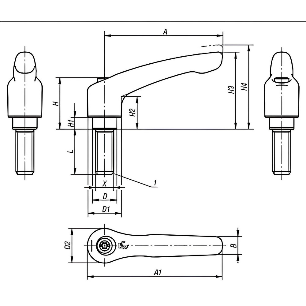 KIPP - Adjustable Clamping Handle: Adjustable, 5/16-18 Thread, Die Cast ...