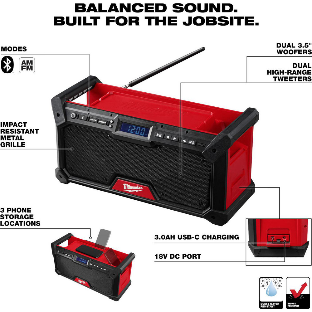 Milwaukee Tool - Bluetooth Speaker & Radio & Cordless, LCD | MSC Direct