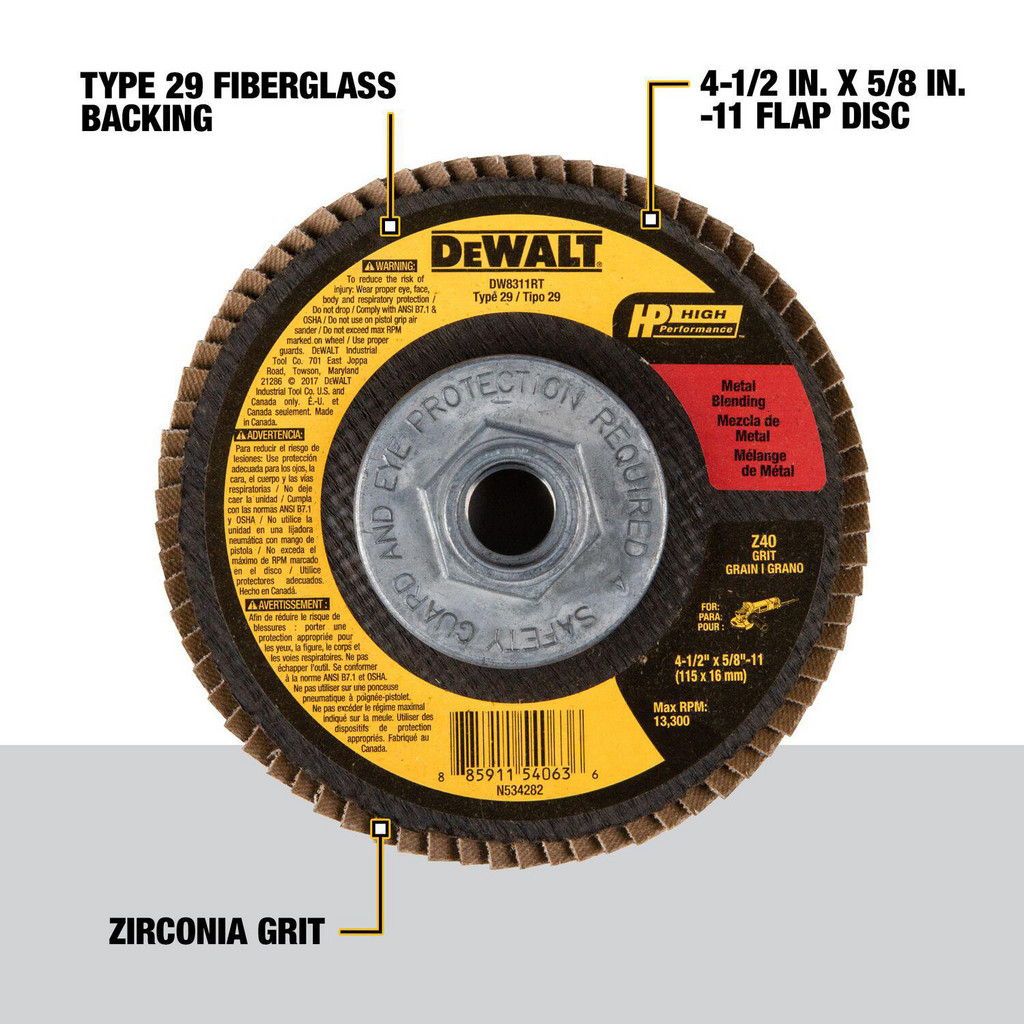 DeWALT - Flap Disc: 4-1/2" Dia, Zirconia Alumina, Type 29 | MSC Direct