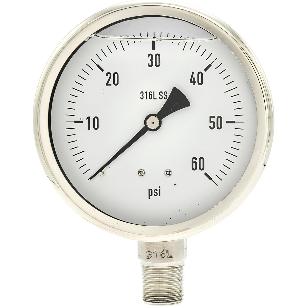 PIC Gauges - Pressure Gauge: 4" Dial Dia, 0 to 60 psi, 1/2" NPT, Lower Mount | MSC Direct