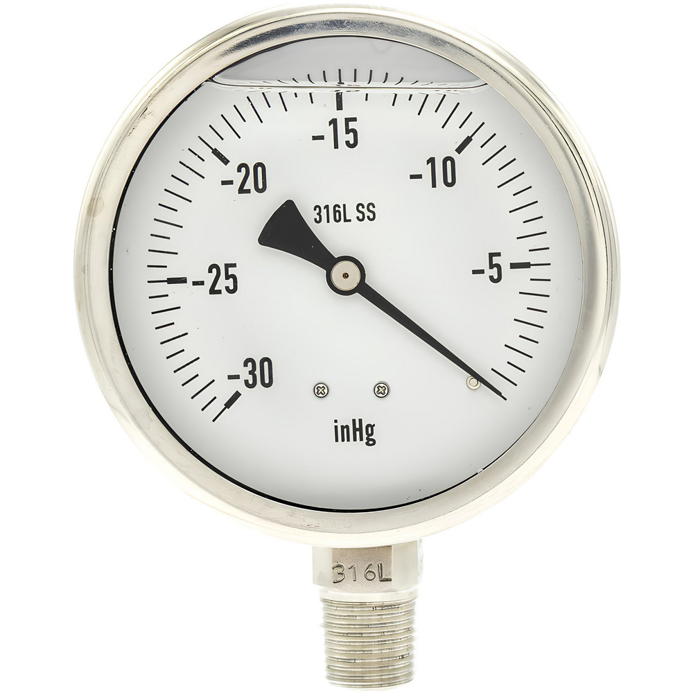 PIC Gauges - Pressure Gauge: 4" Dial Dia, -30 to psi, 1/2" NPT, Lower Mount | MSC Direct