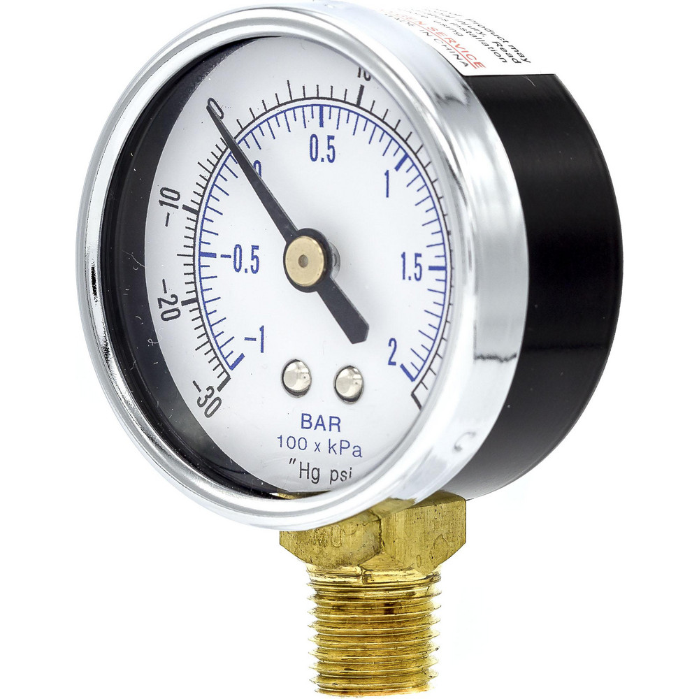 PIC Gauges - Pressure Gauge: 2" Dial Dia, -30 to 30 psi, 1/4" MNPT, Lower Mount | MSC Direct