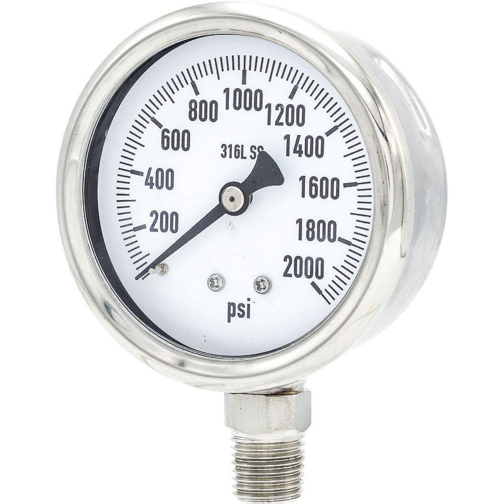 PIC Gauges - Pressure Gauge: 2-1/2" Dial Dia, 0 to 2,000 psi, 1/4" MNPT, Lower Mount | MSC Direct