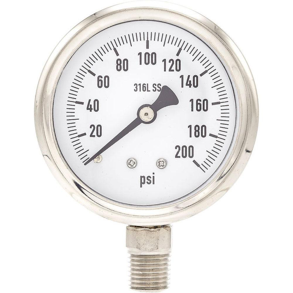 PIC Gauges - Pressure Gauge: 2-1/2" Dial Dia, 0 to 200 psi, 1/4" MNPT, Lower Mount | MSC Direct