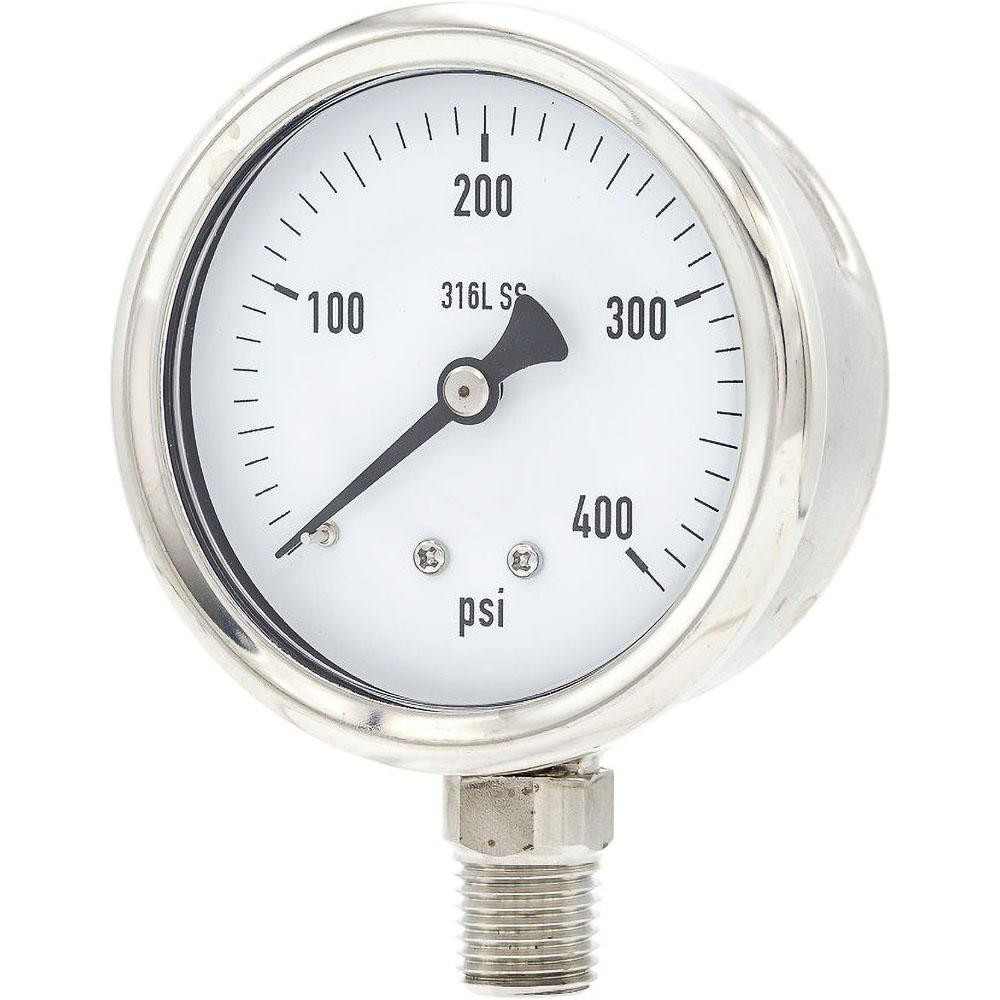PIC Gauges - Pressure Gauge: 2-1/2" Dial Dia, 0 to 400 psi, 1/4" MNPT, Lower Mount | MSC Direct