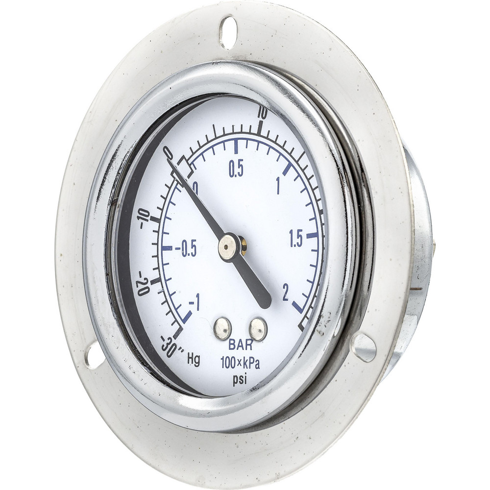 PIC Gauges - Pressure Gauge: 2-1/2" Dial Dia, -30 to 30 psi, 1/4" MNPT, Front Flange Panel ...