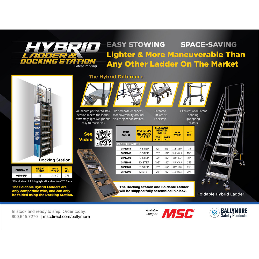 Ballymore - Steel & Aluminum Hybird Rolling Ladder Rolling Ladder: Type ...