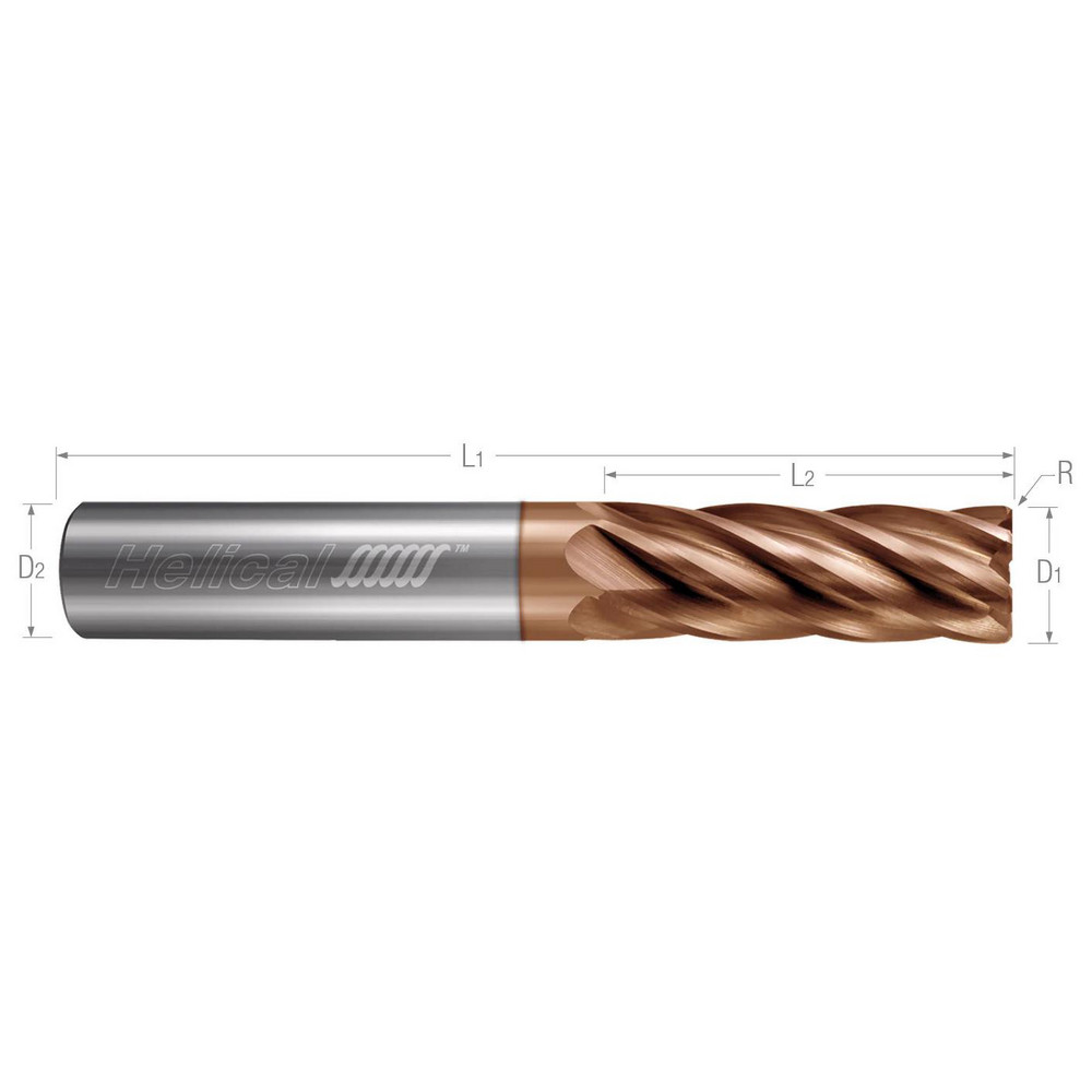 Helical Solutions - Corner Radius End Mill: 1/2" Dia, 1" LOC, 0.0300" Radius, 6 Flute, Solid ...