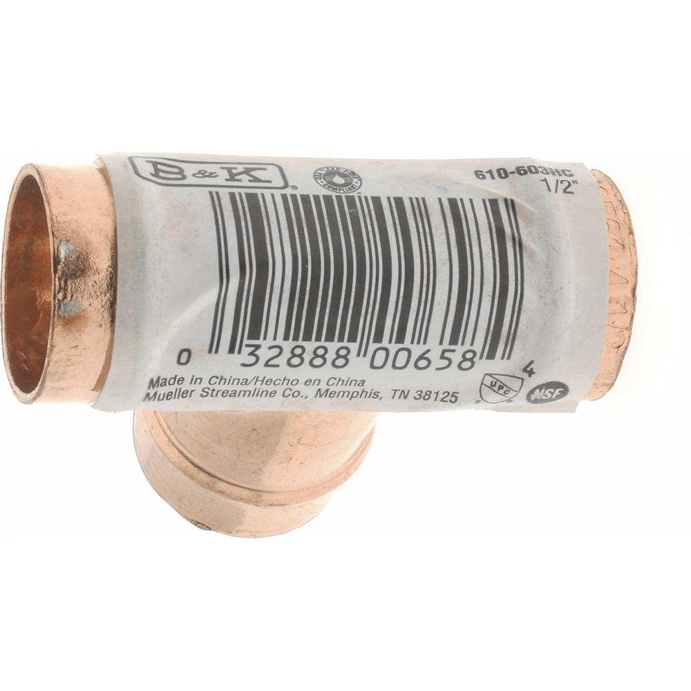 B&K Mueller - Copper Pipe Tee: 1/2" Fitting, C x C x C, Presoldered ...
