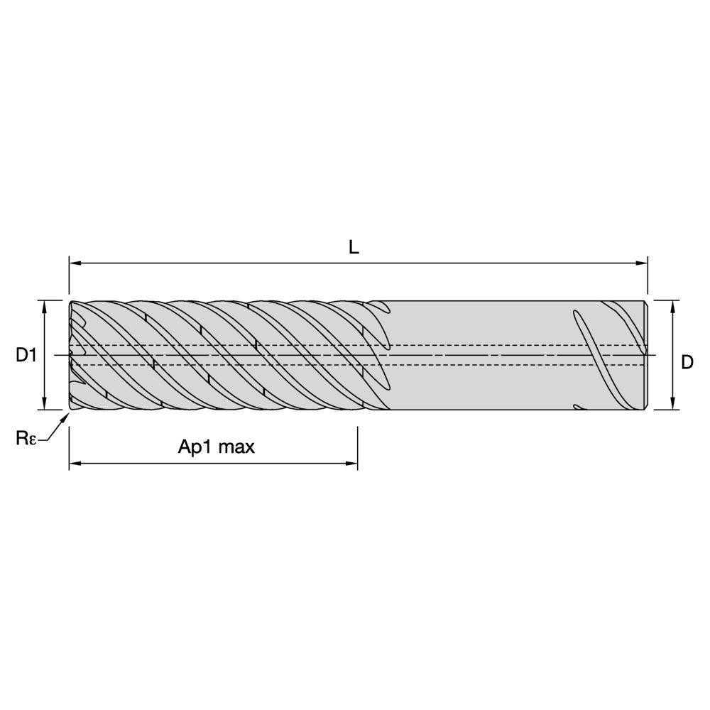 Kennametal - Corner Radius End Mill: 1" Dia, 3-1/4" LOC, 0.0600" Radius ...