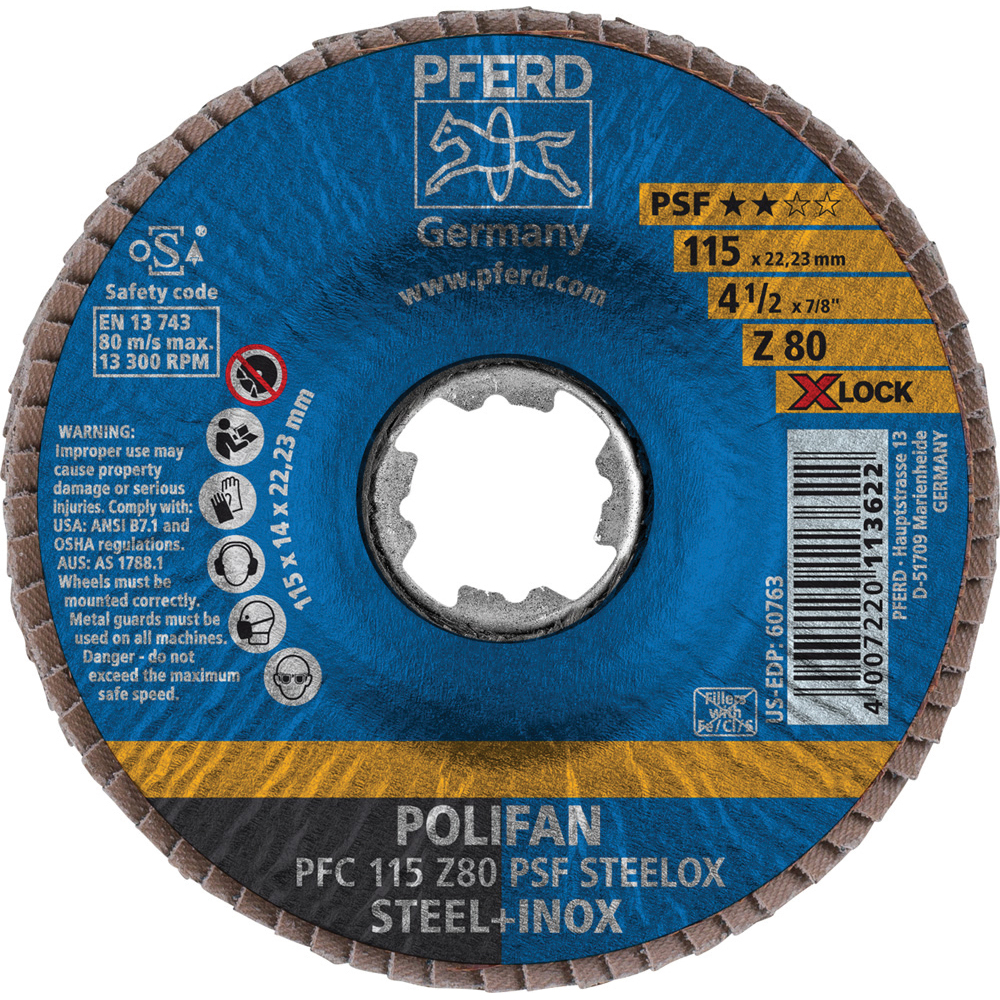 PFERD - Flap Disc: 4-1/2" Dia, 7/8 X-Lock" Hole, 80 Grit, Zirconia ...