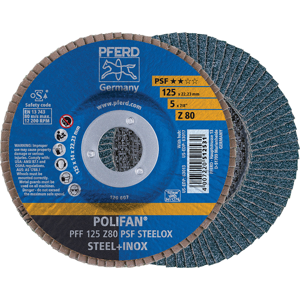 PFERD - Flap Disc: 5" Dia, 7/8" Hole, Zirconia Alumina, Type 27 | MSC ...