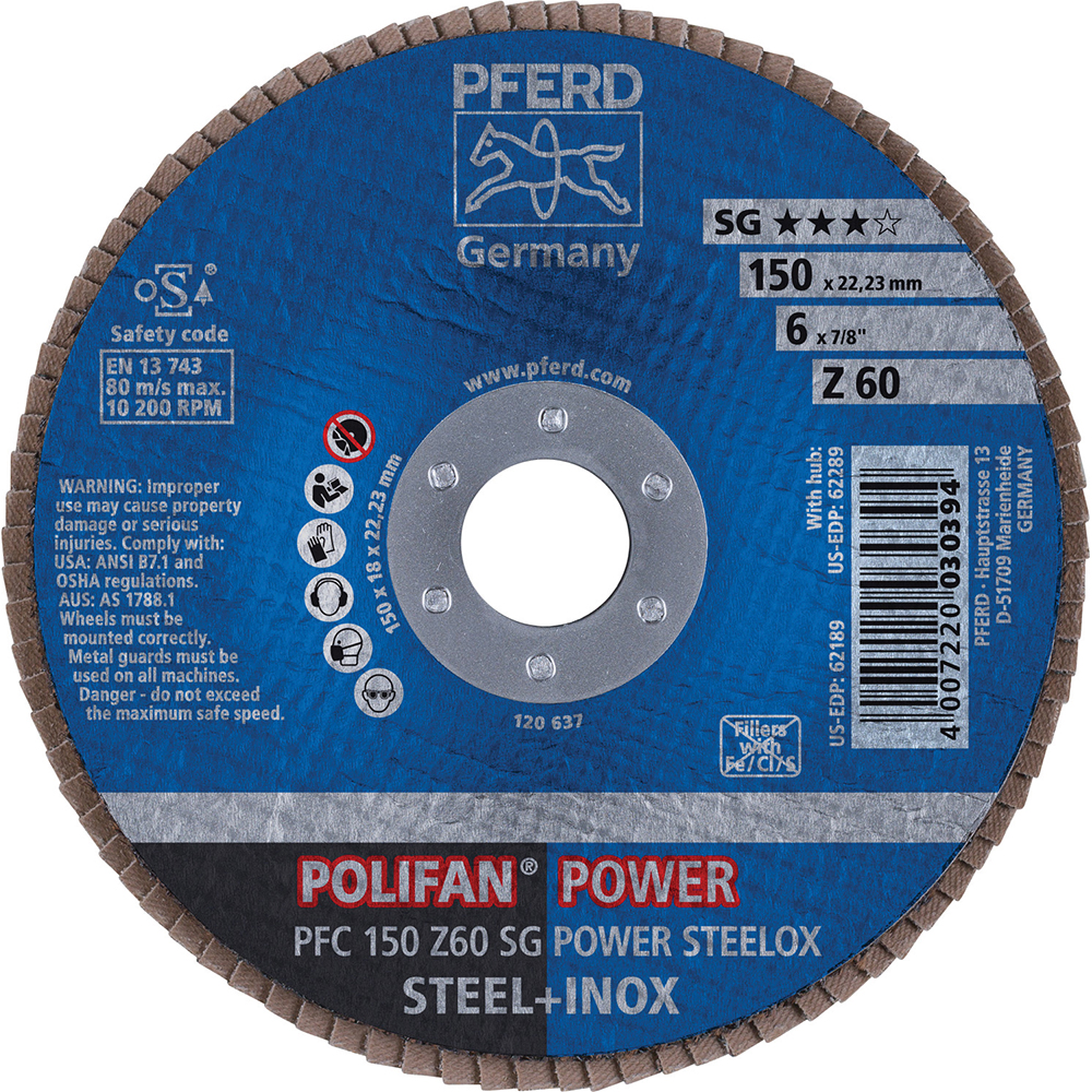 PFERD - Flap Disc: 6" Dia, 7/8" Hole, 60 Grit, Zirconia Alumina, Type ...