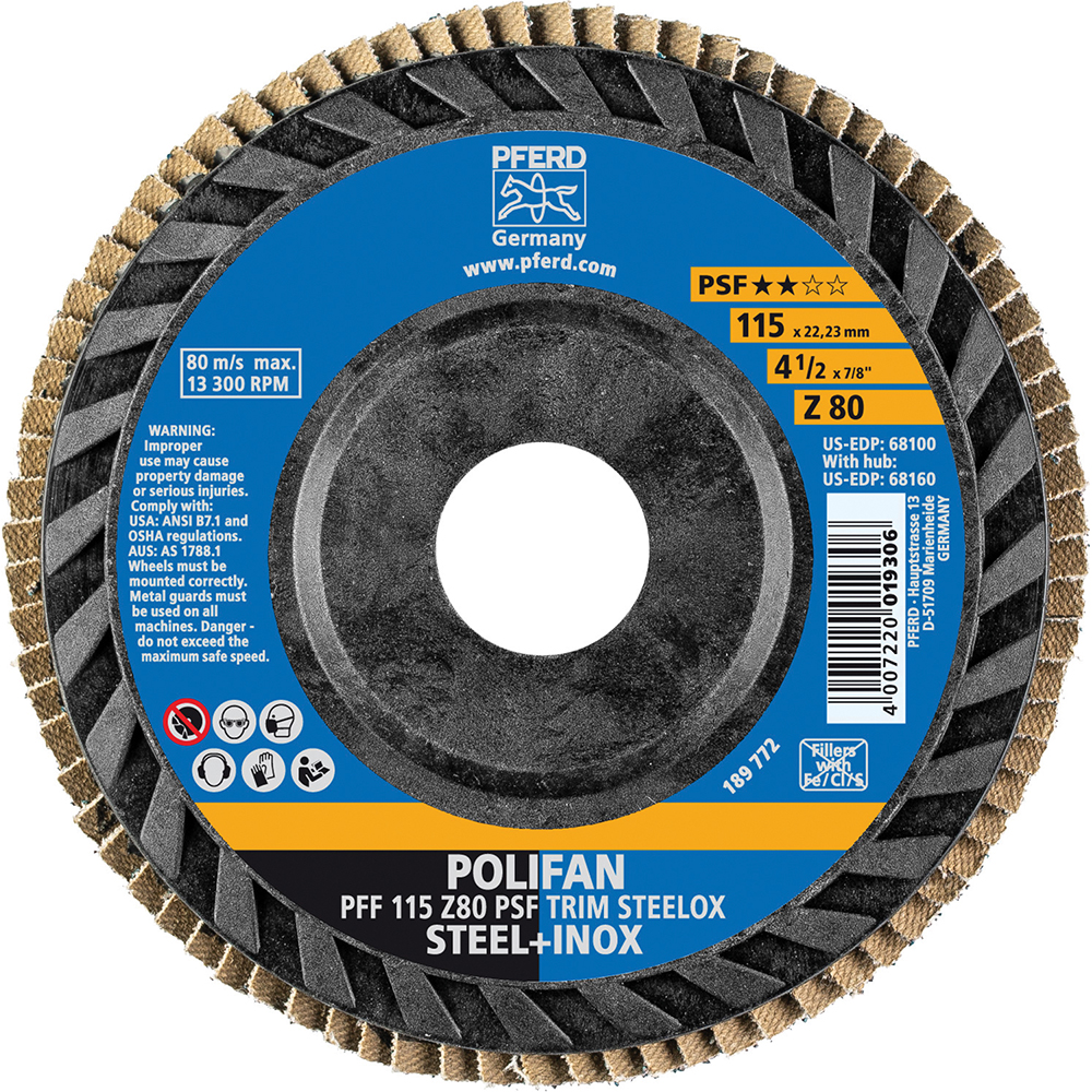 PFERD - Flap Disc: 4-1/2" Dia, 7/8" Hole, Zirconia Alumina, Type 27 ...