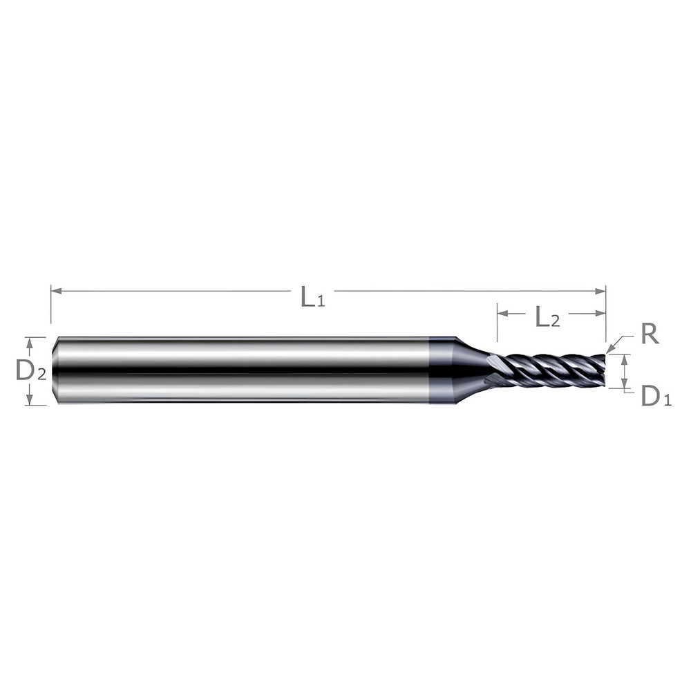 Harvey Tool - Corner Radius End Mill: 0.0470" Dia, 0.2500" LOC, 0.0050 ...