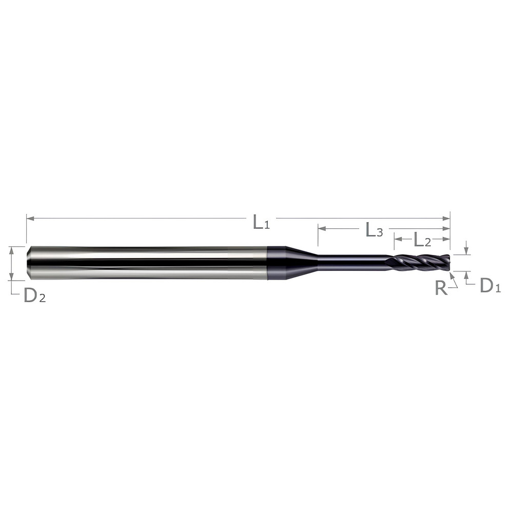 Harvey Tool - Corner Radius End Mill: 0.0470" Dia, 0.1410" LOC, 0.0050 ...
