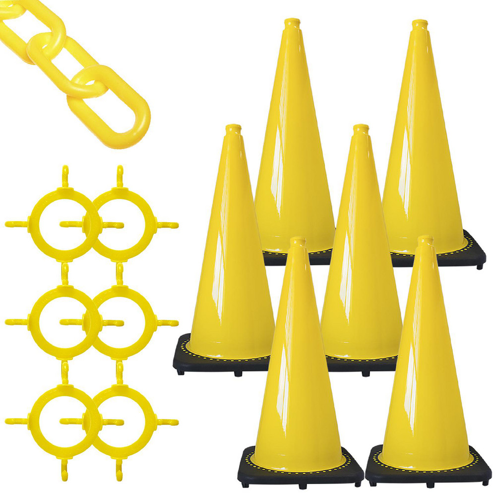 Mr. Chain - Traffic Cone & Chain Kit: Plastic, Yellow, 50' Long, 2 ...
