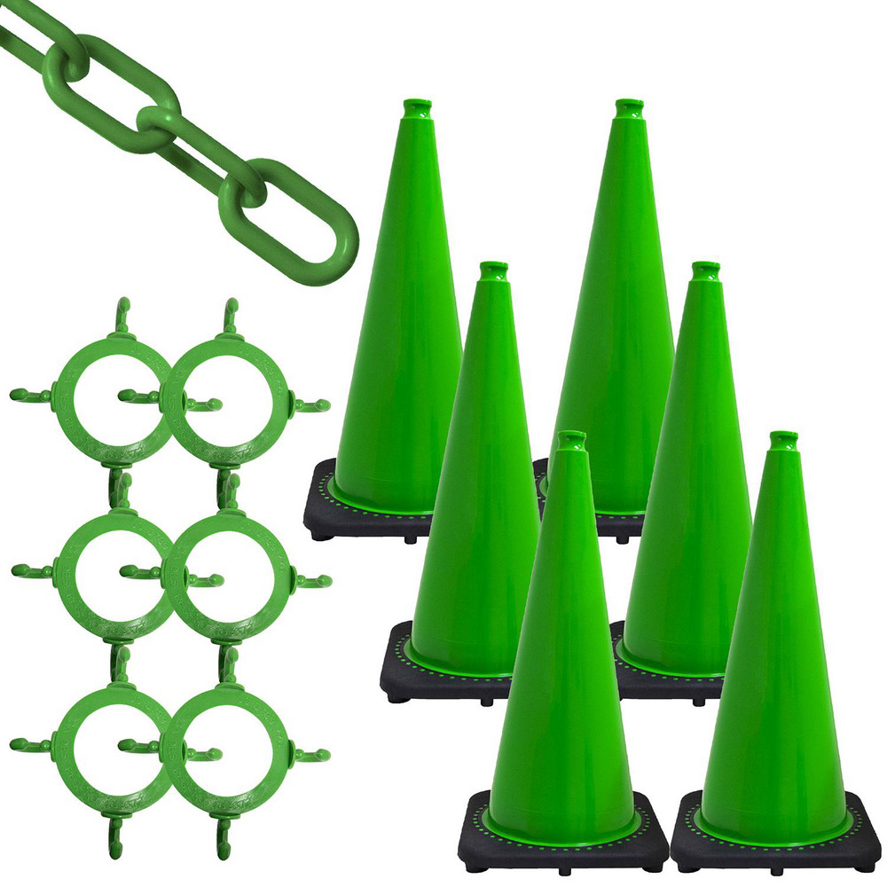 Mr. Chain - Traffic Cone & Chain Kit: Plastic, Safety Green, 50' Long ...