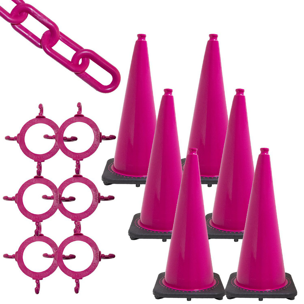 Mr. Chain - Traffic Cone & Chain Kit: Plastic, Safety Pink, 50' Long, 2 ...