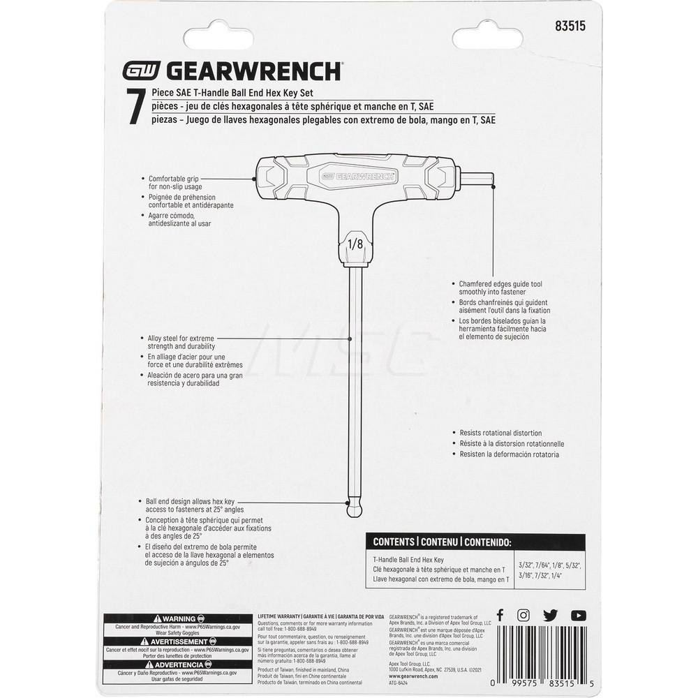 GEARWRENCH - Hex Key Sets: Tool Type: Hex; Handle Type: T-Handle ...