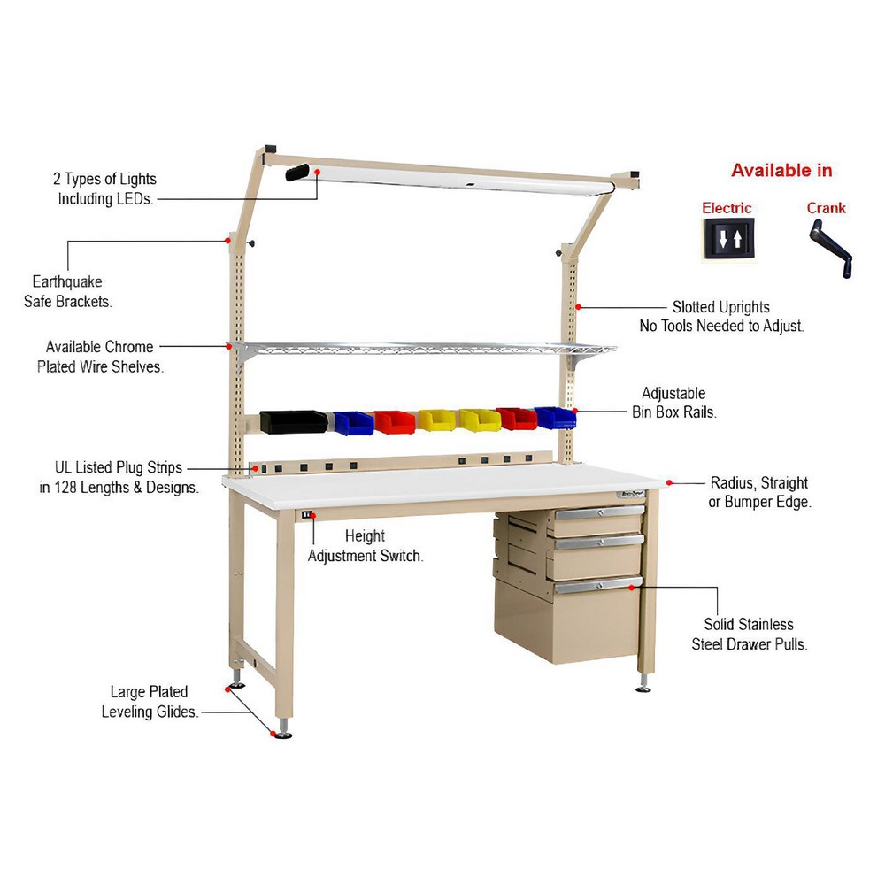 BenchPro - Electric Hydraulic Work Table: 48" Wide, 24" Deep, 30 to 42 ...