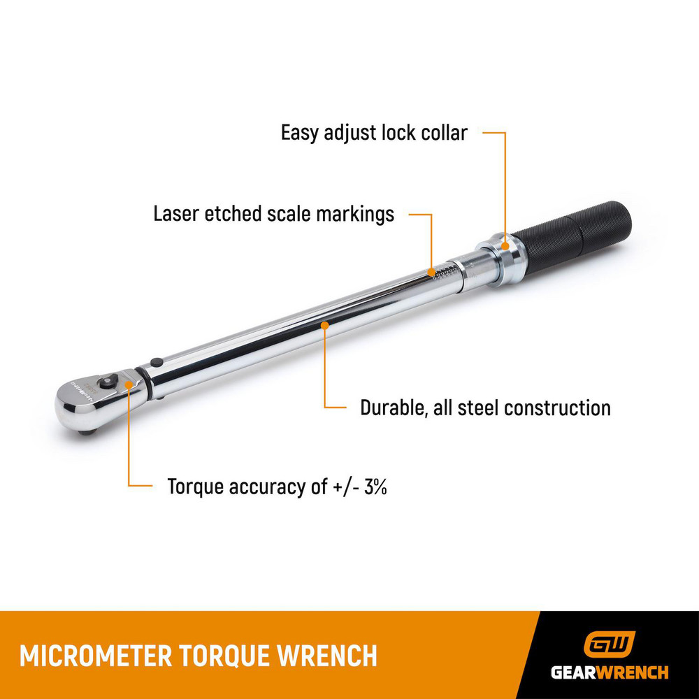 GEARWRENCH - Torque Wrench: 1/2" Drive, Square Drive, Foot Pound | MSC ...