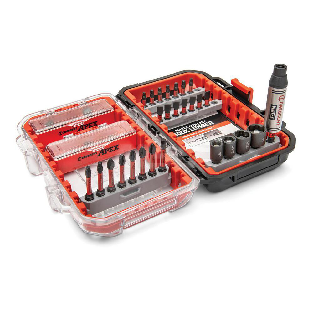 Crescent - Bit Holder Set: 55 Pc, 1/4" Drive, #1 to #3 Phillips, #1 to ...