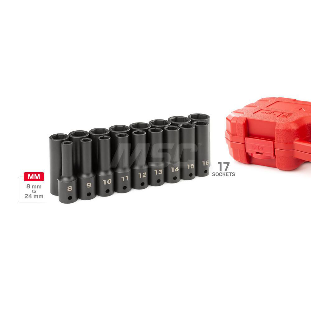 Tekton - Socket Set: Deep & Impact, 17 Pc, 1/2" Drive, 8.00 mm Min, 24. ...
