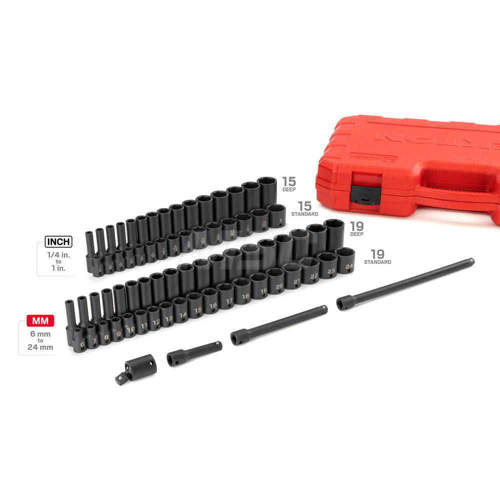 Tekton - Socket Set: Deep & Impact, 72 Pc, 3/8" Drive, 6.00 mm Min, 24. ...